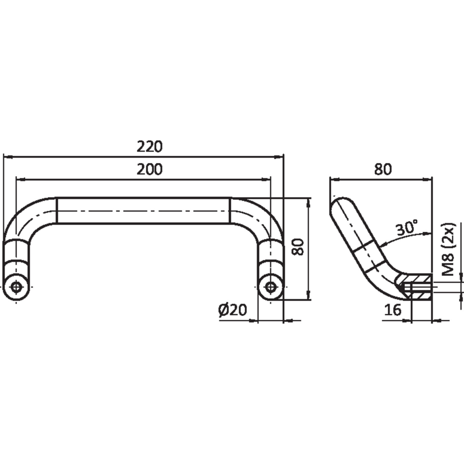 Handgriff AL 200 gebogen - LP Montagetechnik GmbH