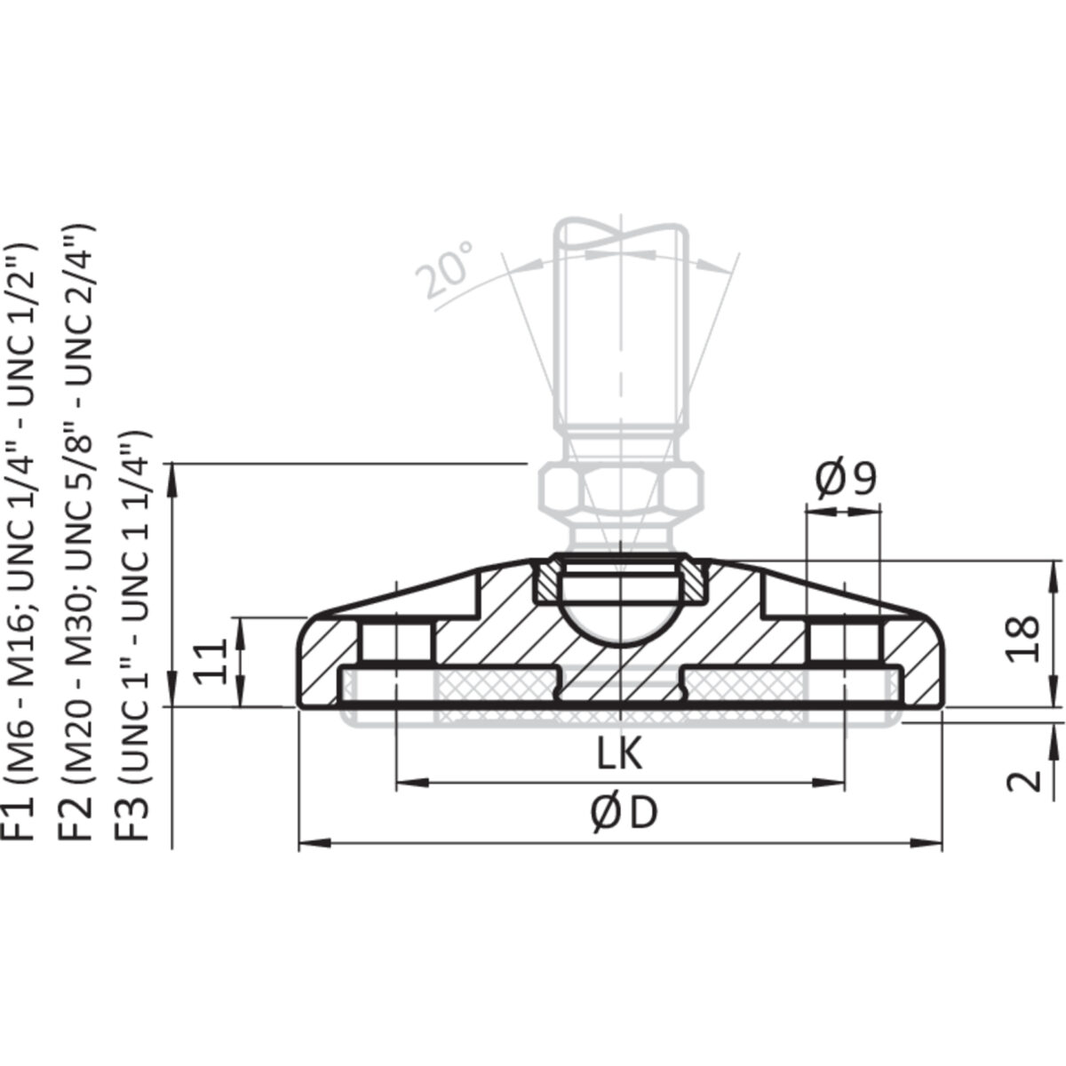 Teller VA ASB für Gelenkstellfüße, Kugel 15 - LP Montagetechnik GmbH