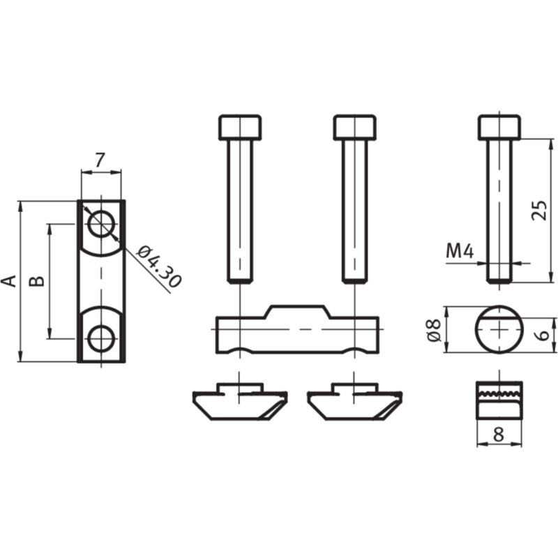 Bolzenverbinder, Nut 8 / D=8,2 - LP Montagetechnik GmbH
