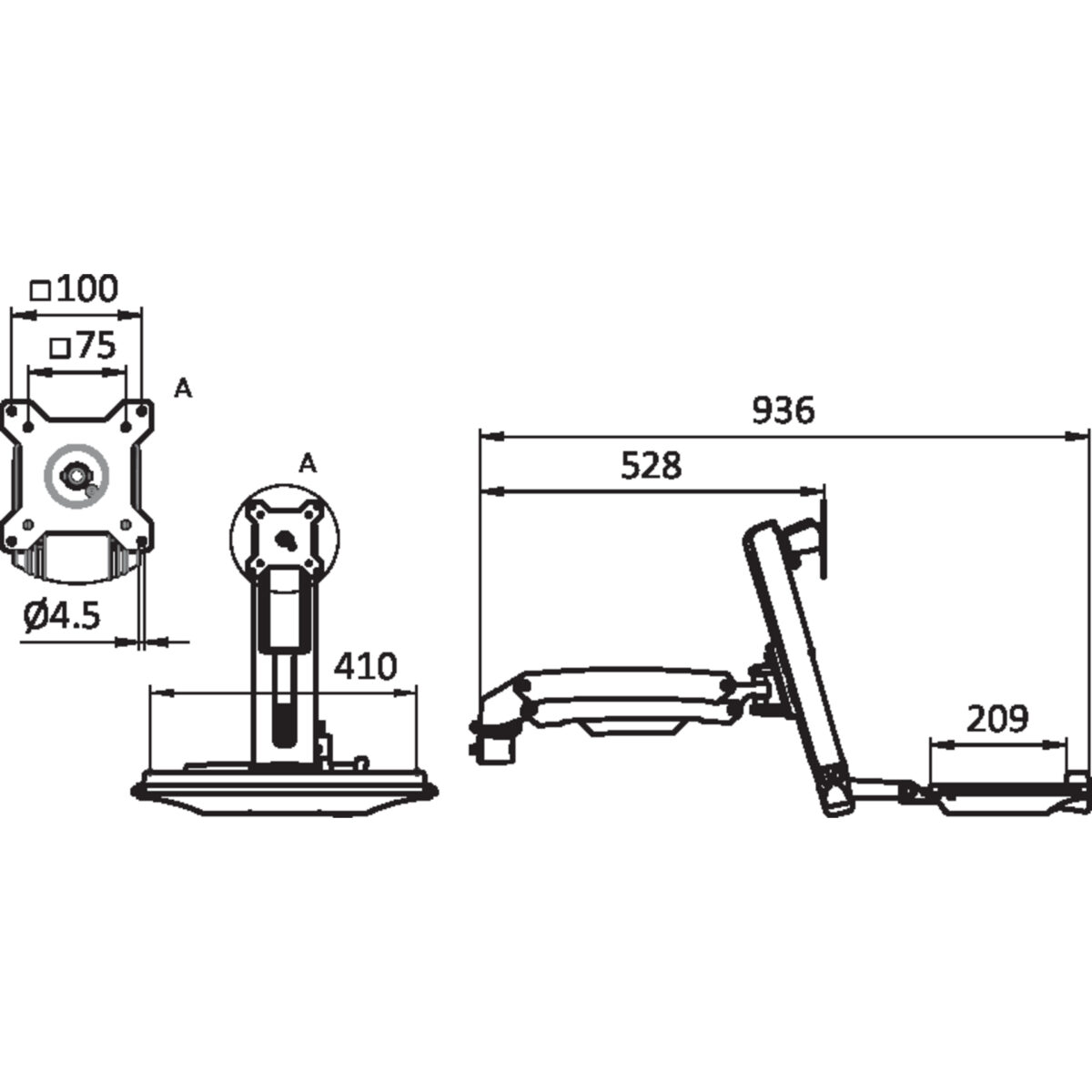 Monitor Arbeitsplatz SIT / STAND 4 Achsen, Profilbefestigung 40 (Set ...